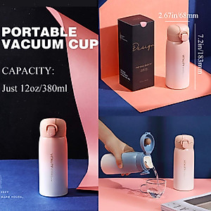UPSTYLE 304 Stainless Steel Insulated Water Bottle one hand open Vacuum Cups Portable Travel Mug Sports Tumblers Flask Double Layer (12oz Ombre Pink)