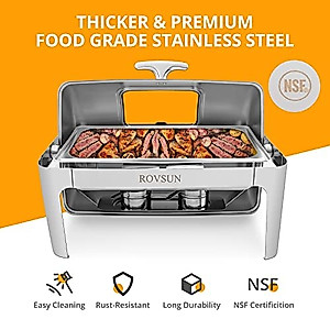 ROVSUN 9Qt 3 Packs Roll Top Chafing Dish Buffet Set, Stainless Steel Chafers for Catering, Rectangular Buffet Servers and Warmers Set with Glass Window for Parties, Banquet, Wedding, Full Size