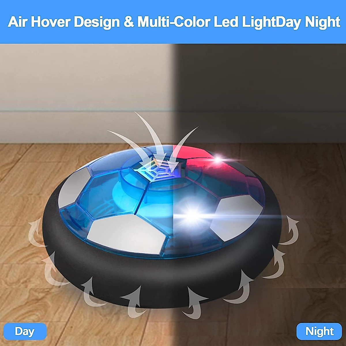 Nazano 3-in-1 Hover Hockey Soccer Ball Kids Toys Set, Led Lights Floating Air Football, Indoor Outdoor Sport Toys for Kids, Christmas Birthday Gifts for Boys Girls Aged 3 4 5 6 7 8-12