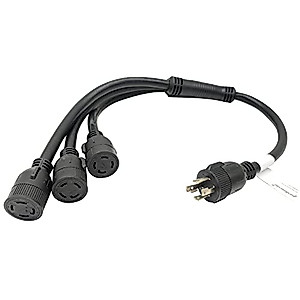 Parkworld 62619 NEMA L14-30 Splitter, Generator L14-30P Male Plug to (3) L14-30R Female Tri-Outlet, Generator 4-Prong 30 AMP L14-30 W Adapter Cord (3 feet)