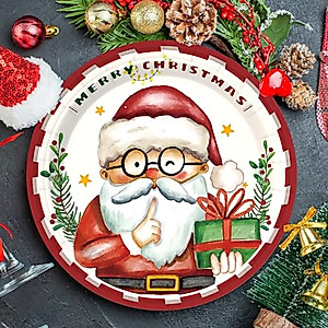 Homlouue 200 PCS Christmas Paper Plates and Napkins, Cute Cartoon Santa Claus Christmas Party Supplies, Christmas Disposable Dinnerware Set, Watercolor Holiday Party Plates for Christmas Serves 50