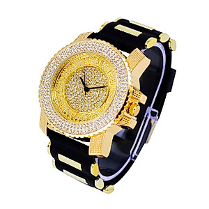 Techno Pave Men's 45mm Iced Out Roman Dial Watch with Silicone Band - Gold Dial