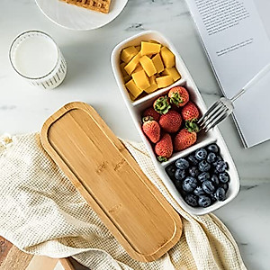 3 Compartment Condiment Tray Hospitality Tray, Chip and Dip Bowl with Wooden Serving Tray, Perfect for Snacks, Appetizers, Charcuterie, Chips, Candy, 10-inch Dip Trays for Parties