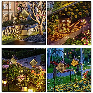 Ledeak Solar Watering Can Light, Solar Fairy Lights Outdoor Waterproof, Hanging Solar Powered Lantern Garden Art Light Decor Metal Waterfall String Lights for Patio Yard Pathway Plant Vine