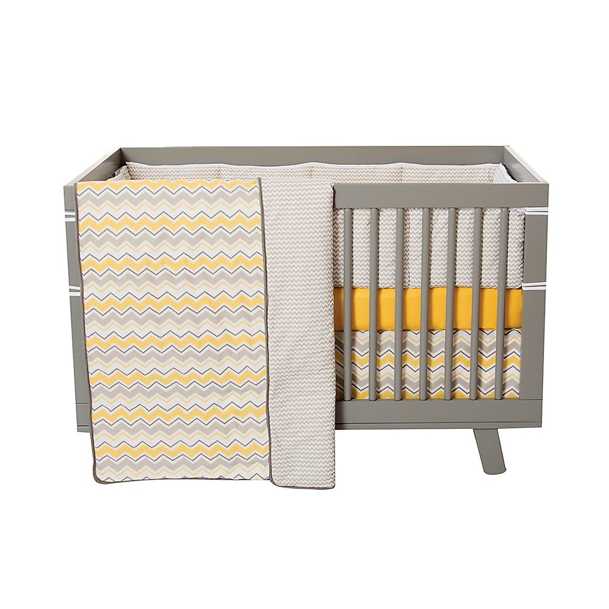 Trend Lab Buttercup Zigzag 3 Piece Crib Bedding Set, Can Be Used As A Blanket Or A Playmat for Tummy Time, Includes Quilt, Fitted Crib Sheet and Skirt