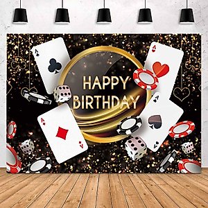Sensfun Casino Birthday Backdrop Las Vegas Casino Night Happy Birthday Photography Background Dice Poker Birthday Party Banner Decorations Photoshoot Prop Vinyl 7x5ft