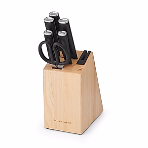 KitchenAid Classic 7-Piece Natural Knife Block Set with Built-In Sharpener, High-Carbon Japanese Stainless Steel Knives, Black