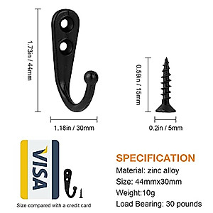 30PCS Black Hooks for Hanging Towel, Wall Mounted Coat Hooks Robe Hook with 60 Screws for Bedroom/Entryway/Closet/Kitchen/Office, Small Heavy Duty Hooks, Hat Cup Mug Hooks, Hooks for Wall DIY Hook