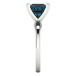 Clara Pucci 2.6 ct Princess Cut Engraving London Blue Topaz Excellent Classic Designer Solitaire Statement Ring 18K White Gold Size 8