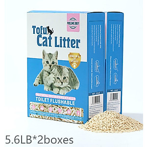 FEELING BEST Tofu Cat Litter 11.2LB(5.6lb×2bag) Clumping, 100% Food Grade Raw Materials, Clumping,Flushable,Ultra Absorbent and Fast Drying,Solubility in Water,Really Dust-Free,Less Scattering