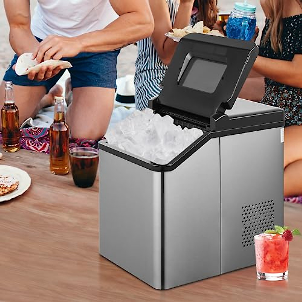 mollie Ice Machine Maker Countertop, 32 Ice Square Cubes Ready in 20 Mins, 33lbs/24 hrs, Self-Cleaning Ice Machine, 2 Size Ice Cubes for Kitchen Office Bar Party, 2.5L Water Tank
