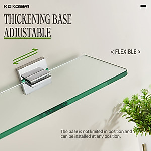 KOKOSIRI Wall Shelves Floating Bathroom Glass Shelf for Kitchen Storage, 16'' x 5.6'' Tempered Glass Wall Mounted Polished Stainless Steel B1106CH-L16