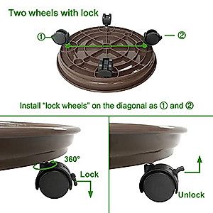 JzNova Plant Pallet Caddy with Wheels, Round Flower Pot Mover, Indoor Rolling Planter Dolly on Wheels, Outdoor Planter Trolley Tray Coaster, Brown
