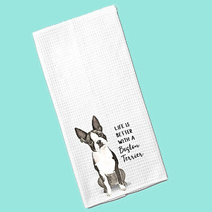 Watercolor Life is Better with a Boston Terrier Bostie Microfiber Kitchen Tea Bar Towel Gift for Animal Dog Lover