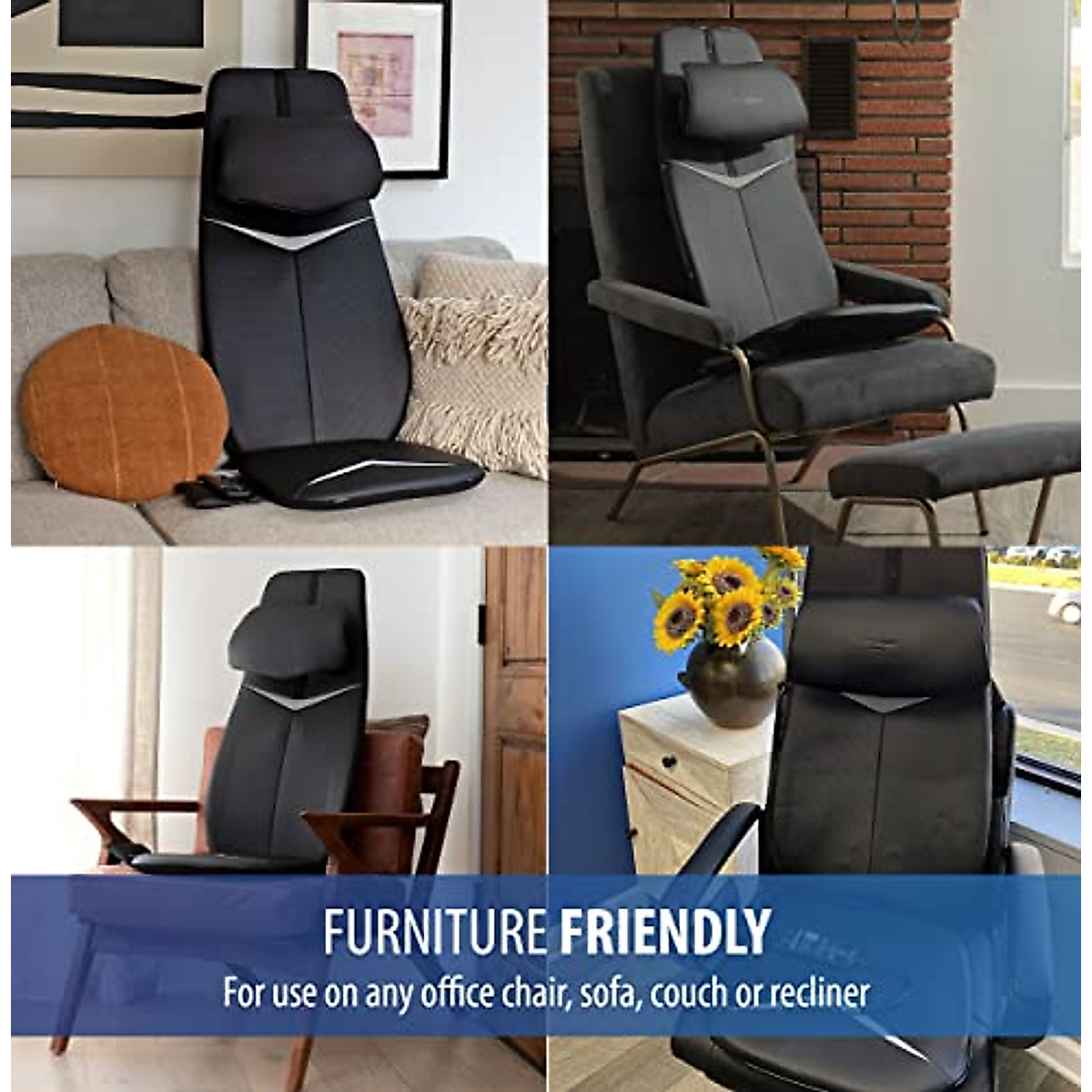 Zyllion Shiatsu Neck and Back Massager - 3D Kneading Deep Tissue Full Body Massage Chair Seat Cushion Pad with Heat and Vibration for Muscle Pain Relief, Home and Office - Black (ZMA-33-BK)