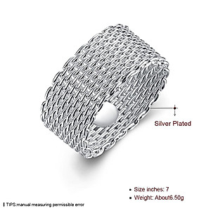 JAJAFOOK 925 Sterling Silver Plated Fashion Woven Braided Mesh Ring Wedding Band Rings for Women