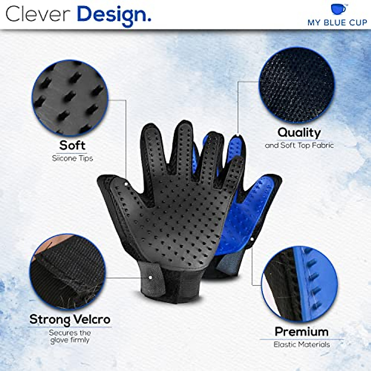 My Blue Cup Pet Grooming Gloves | Deshedding Tool | Suitable for Cats, Dogs & Bigger Animals | Comes in a Pair | Soft Silicone Tips | Easy to Use | Easy to Clean & Machine Washable