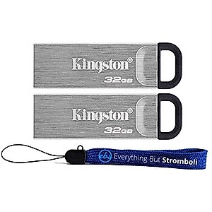 Kingston 32GB Flash Drive DataTraveler Kyson (Bulk 2 Pack) Metal USB 3.2 Type-A Drive 200MB/s High Speed PenDrive for Computer or Laptop (DTKN/32GB) Bundle with (1) Everything But Stromboli Lanyard
