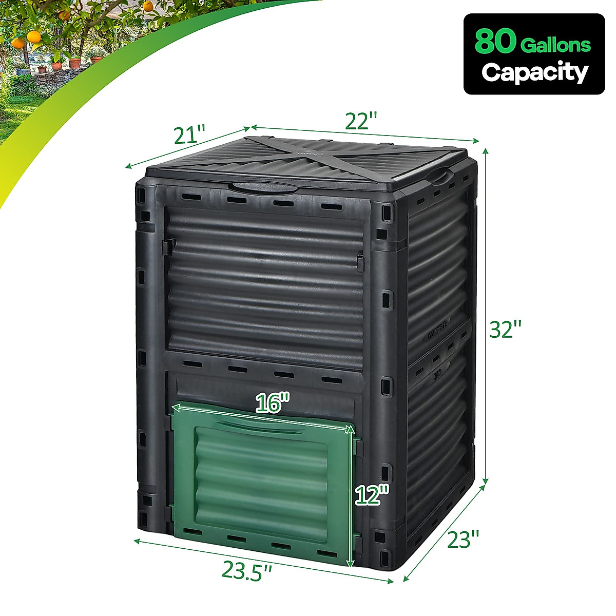 IRONMAX Garden Compost Bin, Outdoor 80 Gallon (300L) Composter, BPA Free Material & Easy Assembly, Composting Barrel for Fast Creation of Fertile Soil