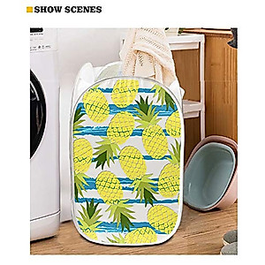 NDISTIN Trendy Blue Butterfly Pop-Up Laundry Hamper with Side Pocket Durable Mesh Fabric Laundry Bag for Hamper Collapsible Clothes Hamper for Bedroom, Kids Room, College Dormitory and Travel L