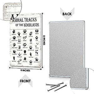 Animal Tracks Field Guide Sign Nursery Metal Tin Sign Rustic Animal Tracks Wall Decor Country Woodland Theme House Decor Farmhouse Cabin Metal Signs for Baby Boys Home Bathroom Bedroom Decorations