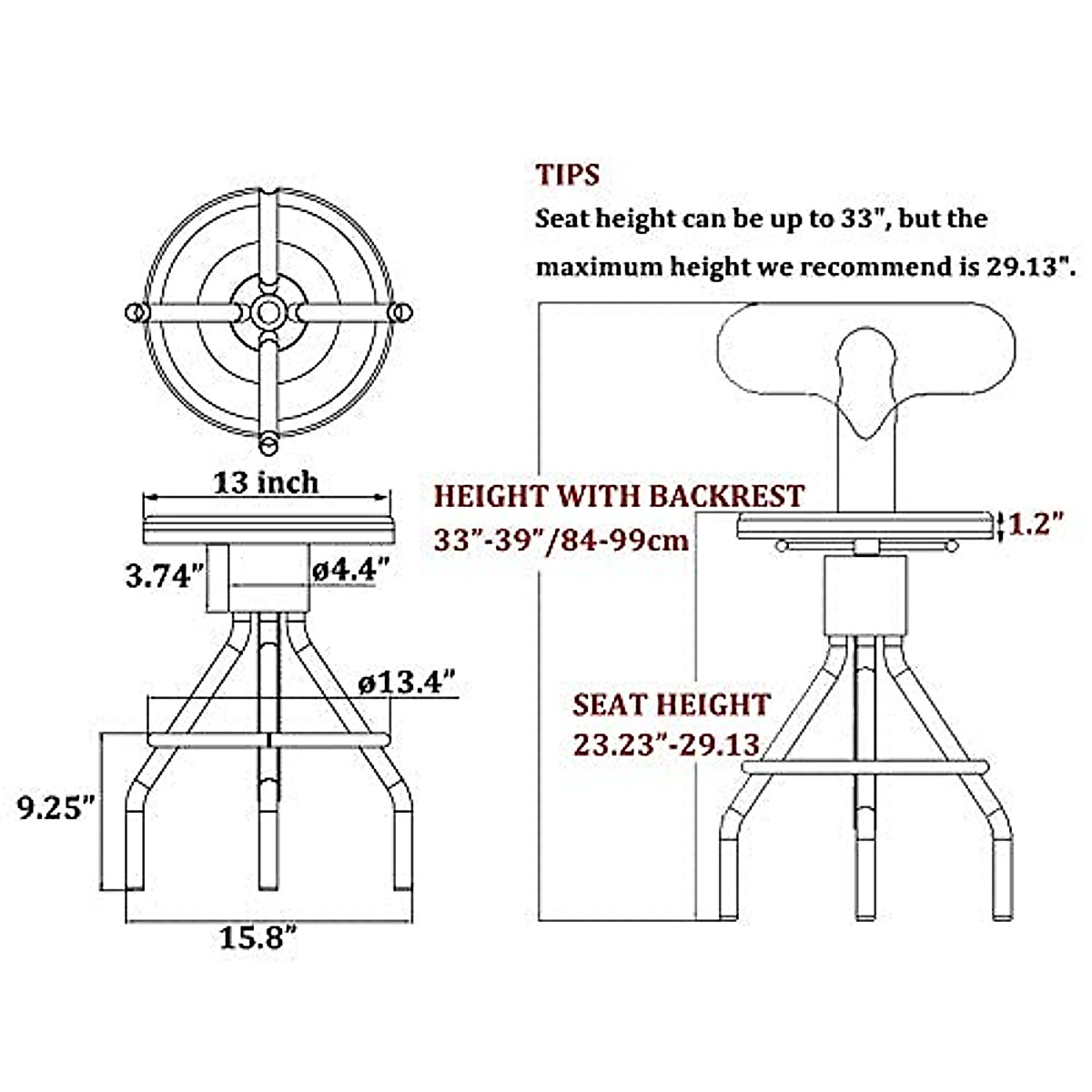 LOKKHAN Set of 2 Rustic Industrial Bar Stool-24-30 Adjustable Metal Swivel Wooden Top Barstools-Counter Height Extra Tall Bar Height-Vintage Farmhouse Kitchen Breakfast Cafe Stool-with Backrest