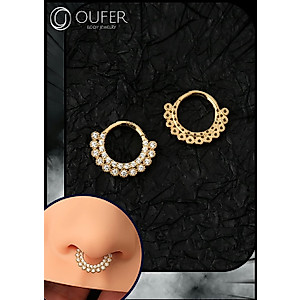 OUFER 16G Septum Rings Hoops, 14K Solid Gold Septum Piercing Jewelry, Paved Shiny Clear CZ Cartilage Hoop Earrings, Daith Helix piercing Jewelry For Women And Men