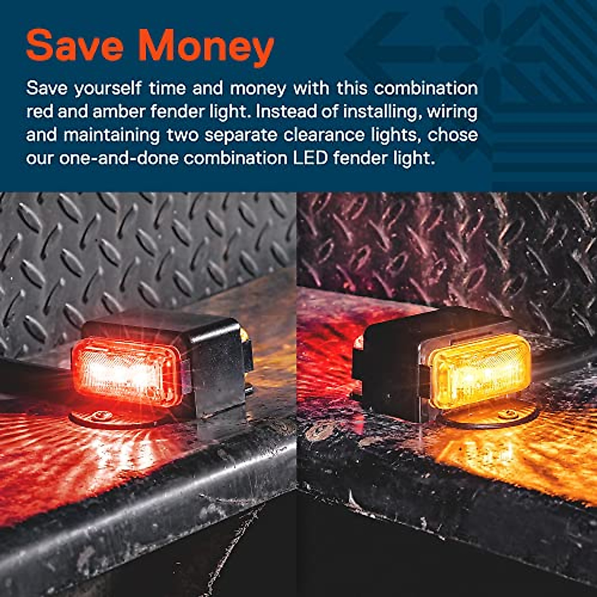 TRUE MODS 2pc 7" Amber + Red LED Trailer Fender Light Set [DOT Approved] [SAE P2] [IP67 Waterproof] Trailer Clearance Marker Lights for Boat Utility Trailer Hauler Car