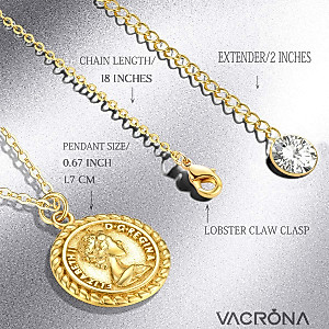 VACRONA Coin Necklace for Women 18k Gold Plated Vintage Coin Round Pendant Necklace Gold Circle Disk Medal Textured Medallion Protection Dainty Jewelry Gift for Her