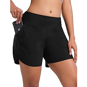 BVVU Women's 5 inch Swim Board Shorts Tummy Control Swimsuit Bottoms UPF50+ High Waisted Beach Shorts for Women with Liner Black