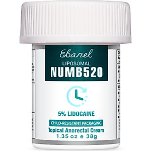 Ebanel 5% Lidocaine Numbing Cream, Pain Relief Burn Itch Numb Cream, Maximum Strength Topical Anesthetic with Allantoin, Vitamin E for Local and Anorectal Uses, Hemorrhoid Treatment, 1.35 Oz