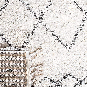 SAFAVIEH Moroccan Fringe Shag Collection 5'3" x 7'6" Ivory/Grey MFG343A Boho Tribal Non-Shedding Living Room Bedroom Dining Room Entryway Plush 2-inch Thick Area Rug