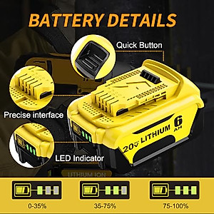 ULATI 4 Packs 6.0Ah Replacement for Dewalt 20V Max Battery Compatible with Dewalt 20V Battery Lithium-ion Battey DCB206 DCB207 DCB204 DCB201 DCB200 DCD Series Power Tools (Yellow)