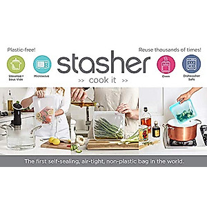Stasher Re-Usable Food-Grade Platinum Silicone Stand Up Bag for Eating from/Cooking, Freezing and Storing in/Organising/Travelling, 17.80 x 20.30 cm/1.65 Litre/56 Fluid Ounces, Clear