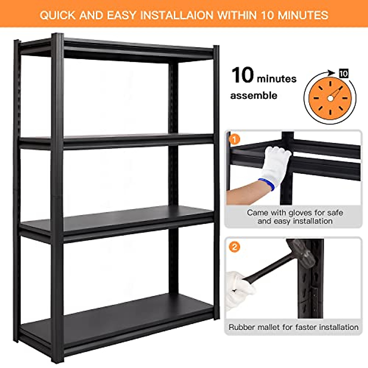 Raybee Garage Shelving Metal Shelving Unit Adjustable Heavy Duty Shelving Metal Shelves for Storage 4 Tier Industrial Shelving Rack Black 57" H x 39.4" L x 19" W
