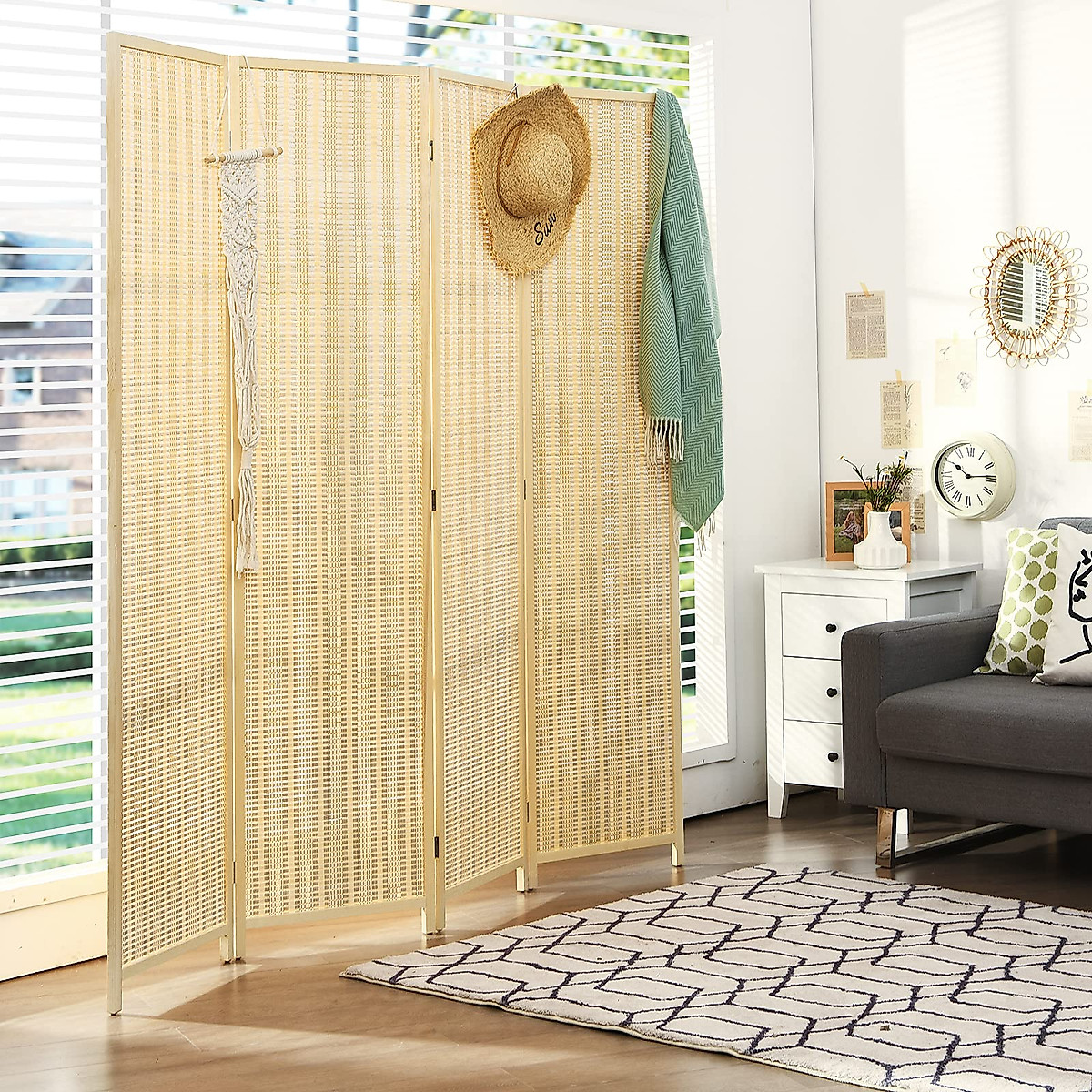 Giantex Bamboo Room Divider, 6 Ft Tall Freestanding Folding Privacy Screen, Wooden Room Separators Divider Wall, Portable Partition Boho 4 Panel Room Dividers for Home Office Bedroom Apartment Studio