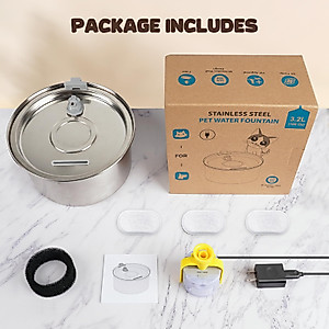 Zekory Cat Water Fountain, 108oz/3.2L Stainless Steel Automatic Dog Water Dispenser, Ultra-Quiet Pump for Cats Inside, Dogs, Multiple Pets with 3 Replacement Filters