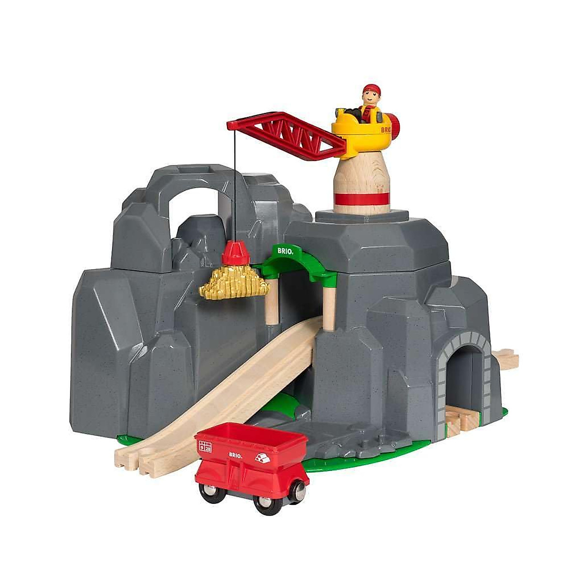 BRIO World - 33889 Crane & Mountain Tunnel | 7 Piece Toy Train Accessory for Kids | Interactive Play | FSC Certified Wood | Perfect for Ages 3 and Up