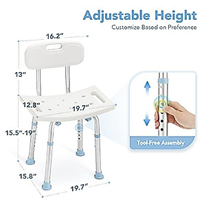 OasisSpace Bathtub Adjustable Shower Chair, Bath Stool with Removable Back 300lbs - Tool Free Anti-Slip Bench Bathtub Stool for Elderly, Senior, Handicap & Disabled