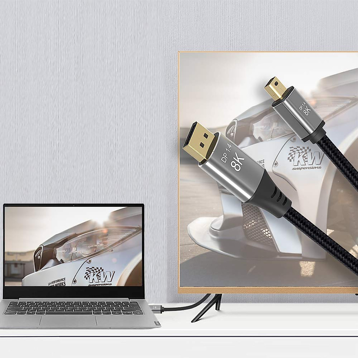 CABLEDECONN 2M 6.6FT Mini DP to DisplayPort 8K Cable 8K(7680x4320)@60Hz 4K@144Hz Display Port 1.4 Bi-Directional Transmission DP to Mini DisplayPort 8K