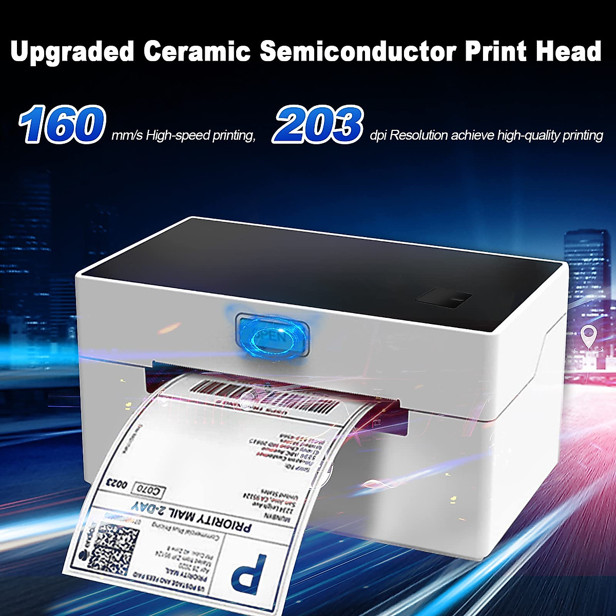 TEROW Thermal Shipping 4x6 Label Printer: Desktop Label Printers with 160mm/s High-Speed Printing and Auto Label Detection Compatible for Small Business, Warehouse and More (with a Label Holder)