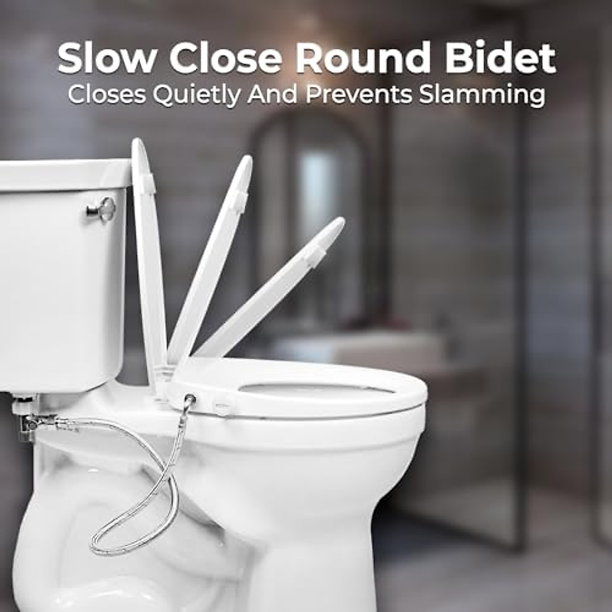 GenieBidet Slow-Close Round Bidet Toilet Seat, Stealth Bidet Attachment for Toilet Seat, Adjustable Self-Cleaning Nozzles, T Adapter & Bottle Bidet included