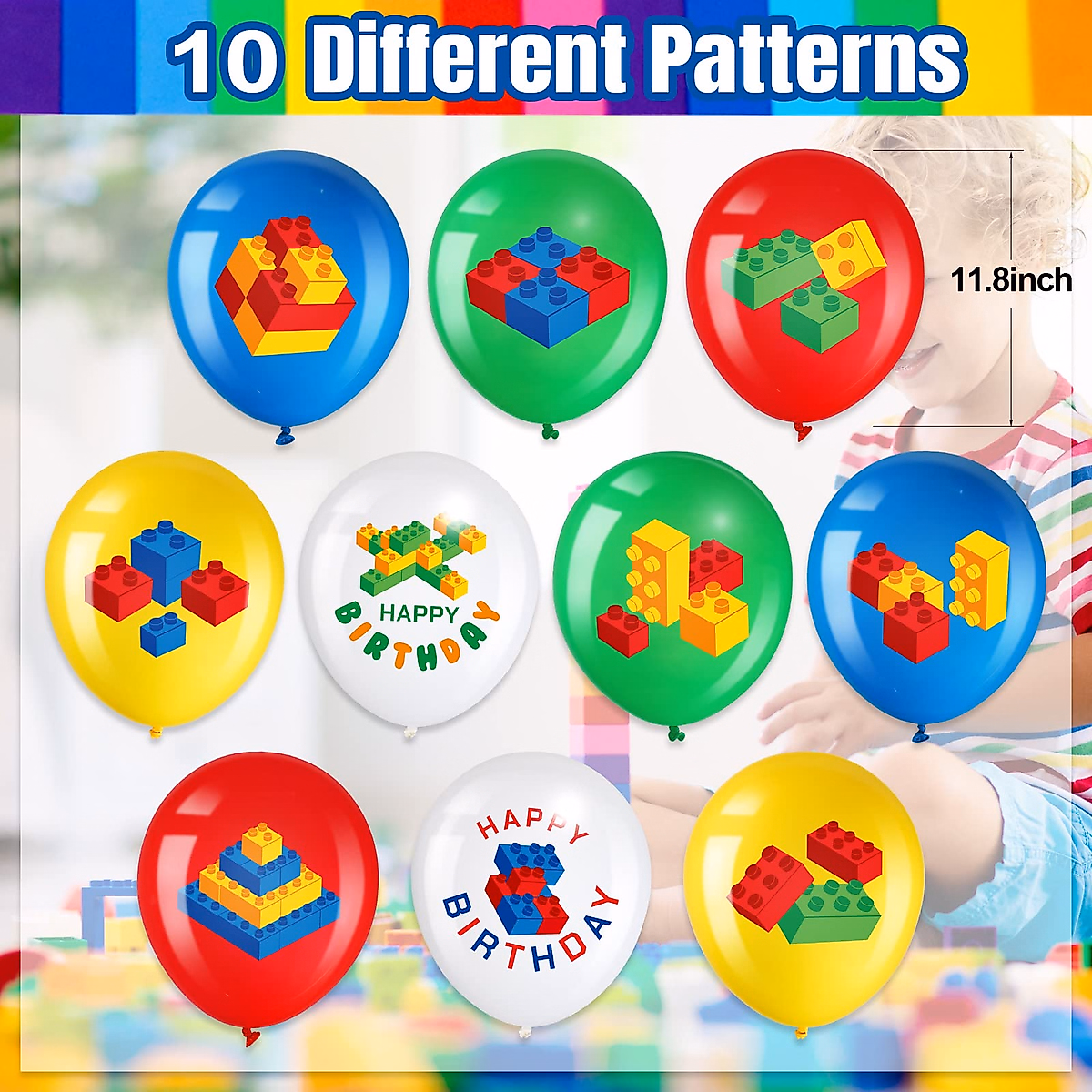 Harrycle 60 Pieces Building Blocks Birthday Party Balloons,brick Themed Latex Building Balloons Blocks Decorations for Kids Toddlers Birthday Party Supplies Decoration