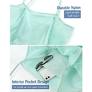 Mesh Beach Tote Womens Shoulder Handbag (Ice Blue, Coral)