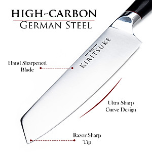 Professional Chef Knife - Kiritsuke 8 Inch Kitchen Knife - Premium Ergonomic Ultra Sharp High Carbon German Stainless Steel - Pakkawood Handle Chef's Knives