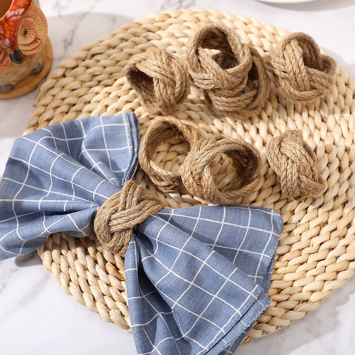 Chengu Woven Napkin Rings Set of 16 Farmhouse Napkin Rings Bulk Burlap Napkin Rings for Dinning Table Nautical Napkin Rings Table Decor for Wedding Birthday Gathering Banquet Decor(Vivid Style)