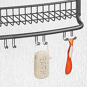 mDesign Extra Wide Stainless Steel Bath/Shower Over Door Caddy, Hanging Storage Organizer 2-Tier Rack with Hook and Basket, Holder for Soap, Shampoo, Loofah, Body Wash, Omni Collection, Graphite Gray