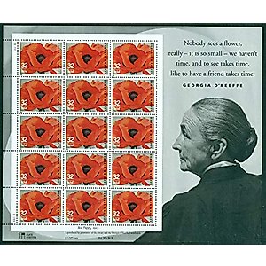 USPS Georgia O'Keeffe, Red Poppy, 1927 (Sheet of 15) 32 Cent Postage Stamps Scott Catalogue #3069