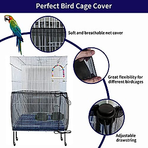 BKDMZZMY Bird Cage Seed Catcher, 2 Pack Large Bird Cage Covers, Birdcage Nylon Mesh with Swing Stretchy Shell Adjustable Drawstring Parrot Cage Skirt Traps Cage Soft Airy Net (White and Black)