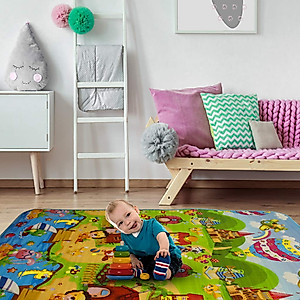 SIMPVALE Double-Sided Mats Foam Waterproof Baby Crawling Thickening Mat Drawing Alphabet Figures Animals Pattern 180cm x 120cm x1cm (70.86inch x 47.24inch x 0.4inch)